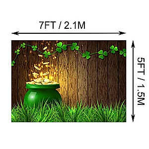 BELECO 7x5ft Fabric St. Patrick's Day Backdrop Pot of Gold Coins Wooden Wall Green Lucky Irish Shamrock Backdrops for Photography Holiday Party Supplies Banner Newborn Baby Kids Photo Background Props