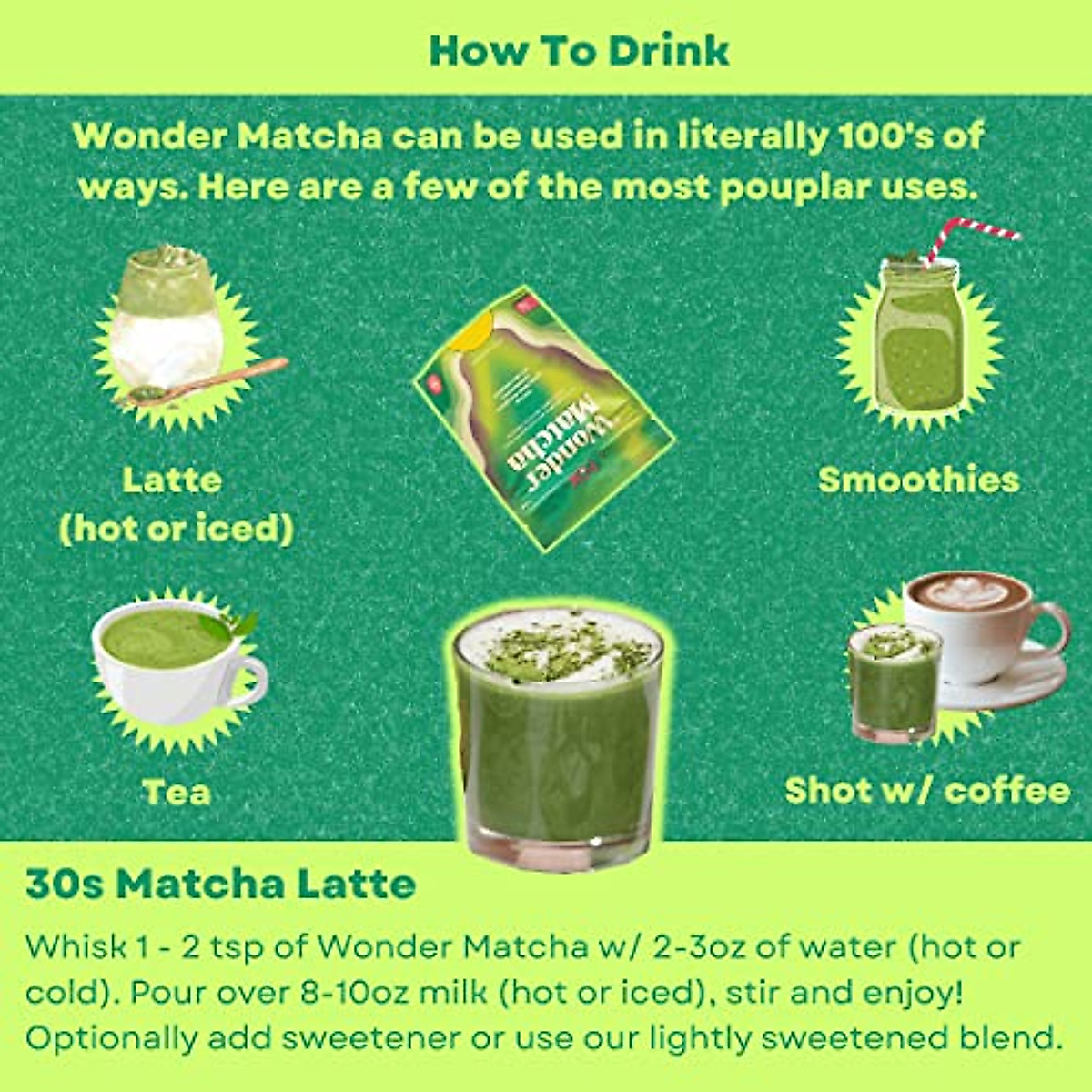 Pow Wonder Matcha | Organic Ceremonial Matcha w/Adaptogens, Mushrooms, Lion's Mane Mushroom and Ashwagandha | Lightly Sweetened (14 Servings)