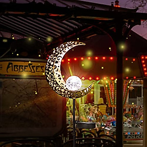 Edeco Outdoor Solar Lights Garden, Moon Crackle Glass Globe Stake Metal Waterproof  LED Lights for Pathway, Lawn, Patio, Yard