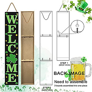 St. Patrick's Wooden Welcome Sign Vertical Porch Sign - Shamrock Lucky Coin Wooden Wall Art Sign for St. Patrick's Day Standing Hanging Home Front Door Wall Yard PartyIndoor Outdoor Decoration,47.2"H