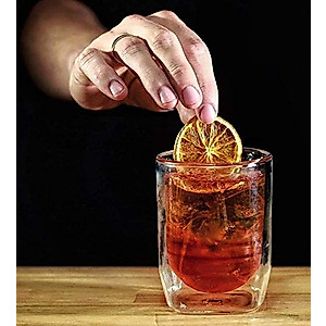 Aged & Ore - The Duo Glass | Hand Blown Double Walled Whiskey Glass Gift Set with Free Silicone Ice Molds | Integrated Measuring Lines for the Perfect Cocktail | Durable Modern Tumbler | Set of 4