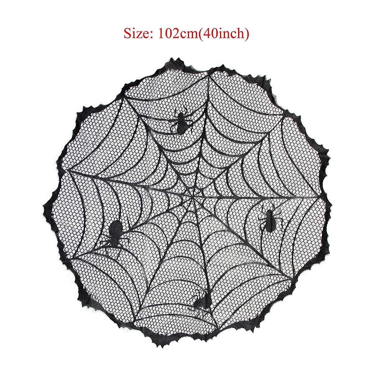 Dohia Halloween Decorations Tablecloth Table Runner Black Lace Round Spider Cobweb Table Mantel Scarf Spiderweb Fireplace Scarf Spider Lampshade for Halloween Party D2-ZZWZB(Black-Table Topper)