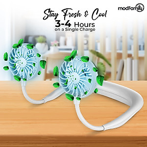 Modfamily Portable Neck Fan - Versatile 360° Rotatable Neck Fan with 3 Modes, Rechargeable Battery.