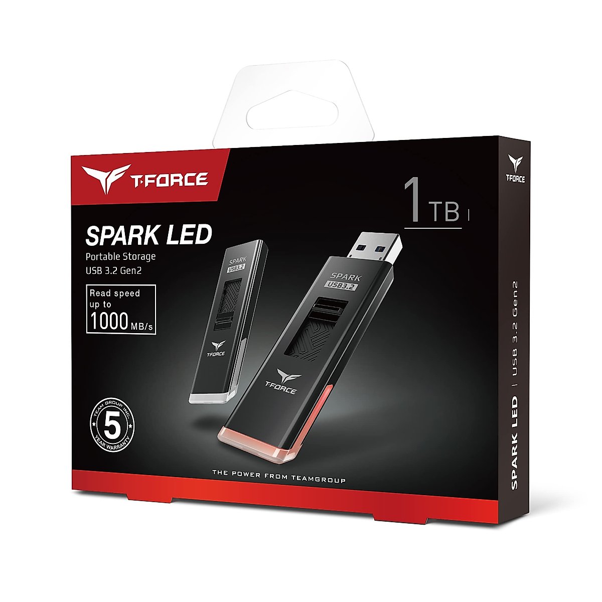 TEAMGROUP T-Force Spark LED 1TB USB 3.2 Gen 2 USB Flash Drive, Ultra-Fast Read/Write speeds of 1000/800 MB/s External Storage Thumb Drive Memory Stick TSPARKLED31TBB01