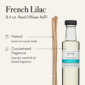 LAFCO New York Reed Diffuser Refill, French Lilac - 8.4 oz - Up to 4-Month Fragrance Life - Includes Natural Wood Reeds - Free of Dyes & Propellants - Made in The USA