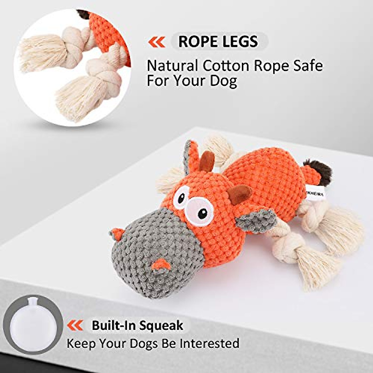 IOKHEIRA Dog Plush Toy for Large Aggressive Chewers, Indestructible Dog Squeaky Toys, Stuffed Animals Toys with Cotton Material and Crinkle Paper, Durable Chewing Toys