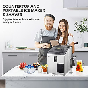 IKER Ice Makers Countertop, 2 in 1 Ice Maker & Shaver Machine-33lbs/24H, 12 Bullet Ice Cubes in 10 Mins, Compact Portable Nugget Ice Maker with Crusher for Home/Kitchen/Office/Bar