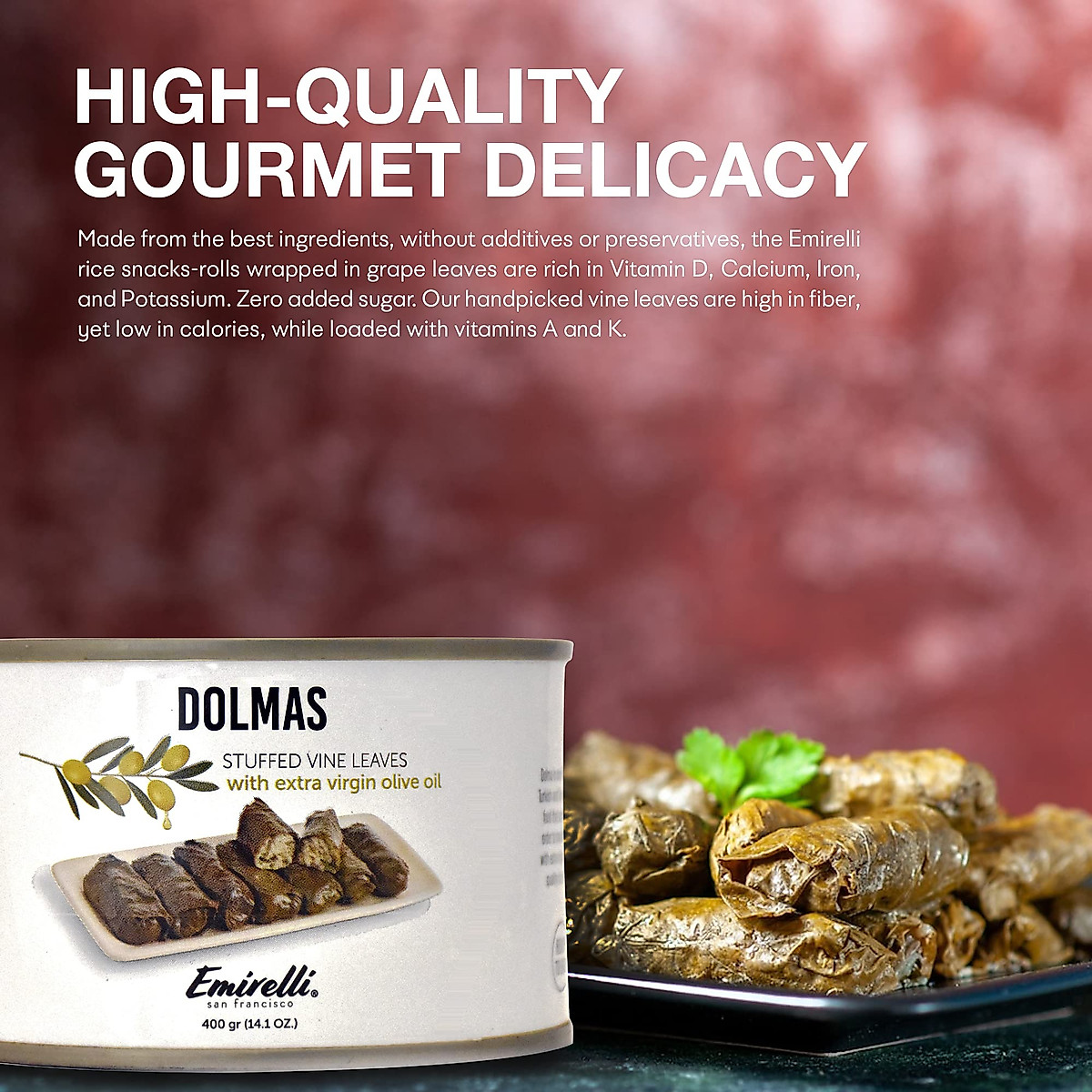 Emirelli Dolmas Stuffed Grape Leaves with Rice, Mediterranean Herbs in Extra Virgin Olive Oil – Super Tasty Ready to Eat Vegan Rolls - Traditional Turkish Recipe – Dolmades Can