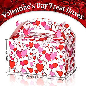 Whaline 24 Pack Valentine's Day Treat Boxes Kit Hearts Goody Box with 24Pcs Heart Cards and 3 Rolls Ribbons Cookie Holder Red Black Pink Candy Container Box for Valentines Girls Party Favors