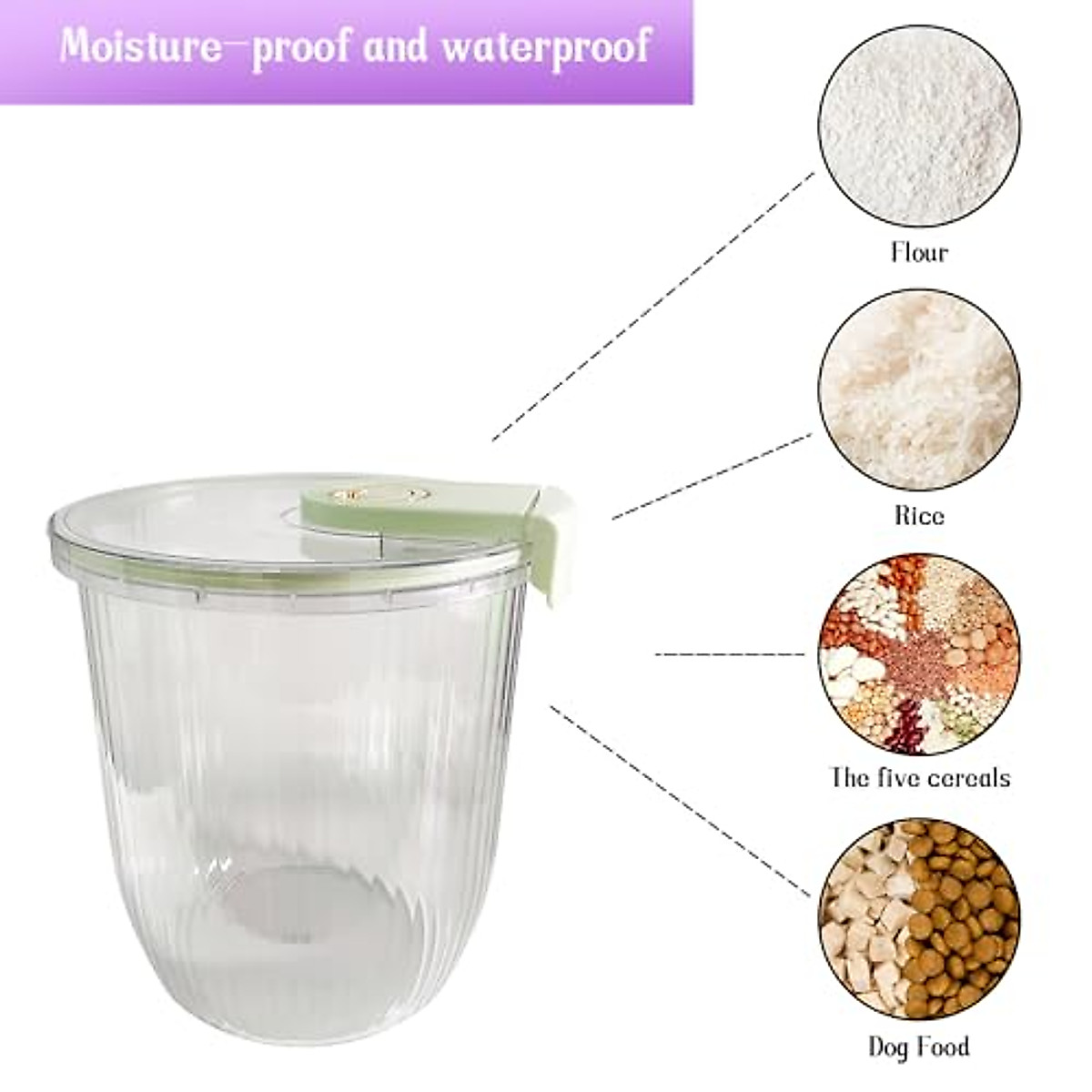 AnRui Flour Storage Container 20 Lbs, Airtight Large Food Container Rice Holder Bin with Measuring Cup for Cereal, Sugar, Oatmeal Kitchen Pantry Organization and Storage, Green