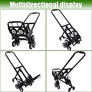 PreAsion Heavy Duty Stair Climber Hand Trucks Portable Folding Stair Climbing Dolly, 420 LBS Capacity Handcart Luggage Cart with 6 Wheels and 2 Backup Wheels Black-with 2 Casters