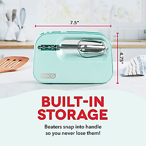 Dash SmartStore™ Compact Hand Mixer Electric for Whipping + Mixing Cookies, Brownies, Cakes, Dough, Batters, Meringues & More, 3 Speed, 150-Watt - Aqua