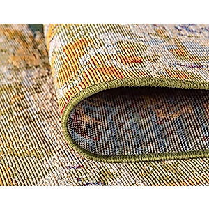 Unique Loom Modern Collection Rustic, Abstract, Distressed, Bright Colors, Indoor and Outdoor Area Rug, 6 ft 0 in x 6 ft 0 in, Multi/Green