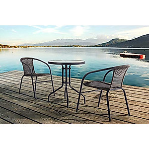 Pack of 6 Gray Wicker Rattan Indoor-Outdoor Dining Chairs | Patio Dining Chairs | Outdoor Restaurant Stackable Chairs. Deck Chairs (6)