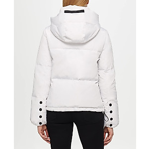 Karl Lagerfeld Paris Women's Short Puffer, Hooded White, Medium