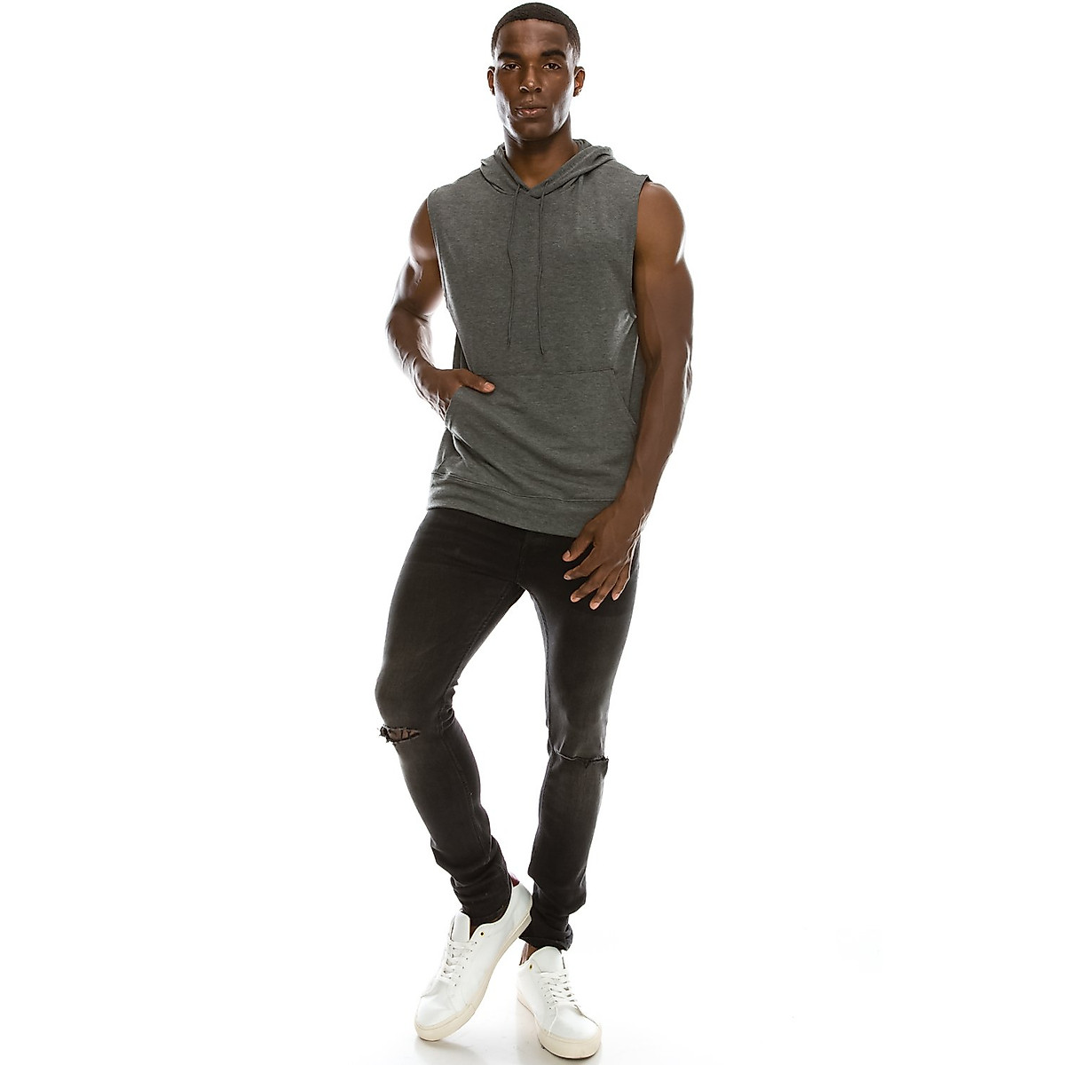 JC DISTRO Men's Soft Lightweight Hoodie Long Sleeve/Sleeveless Big CHARCOAL X-LARGE