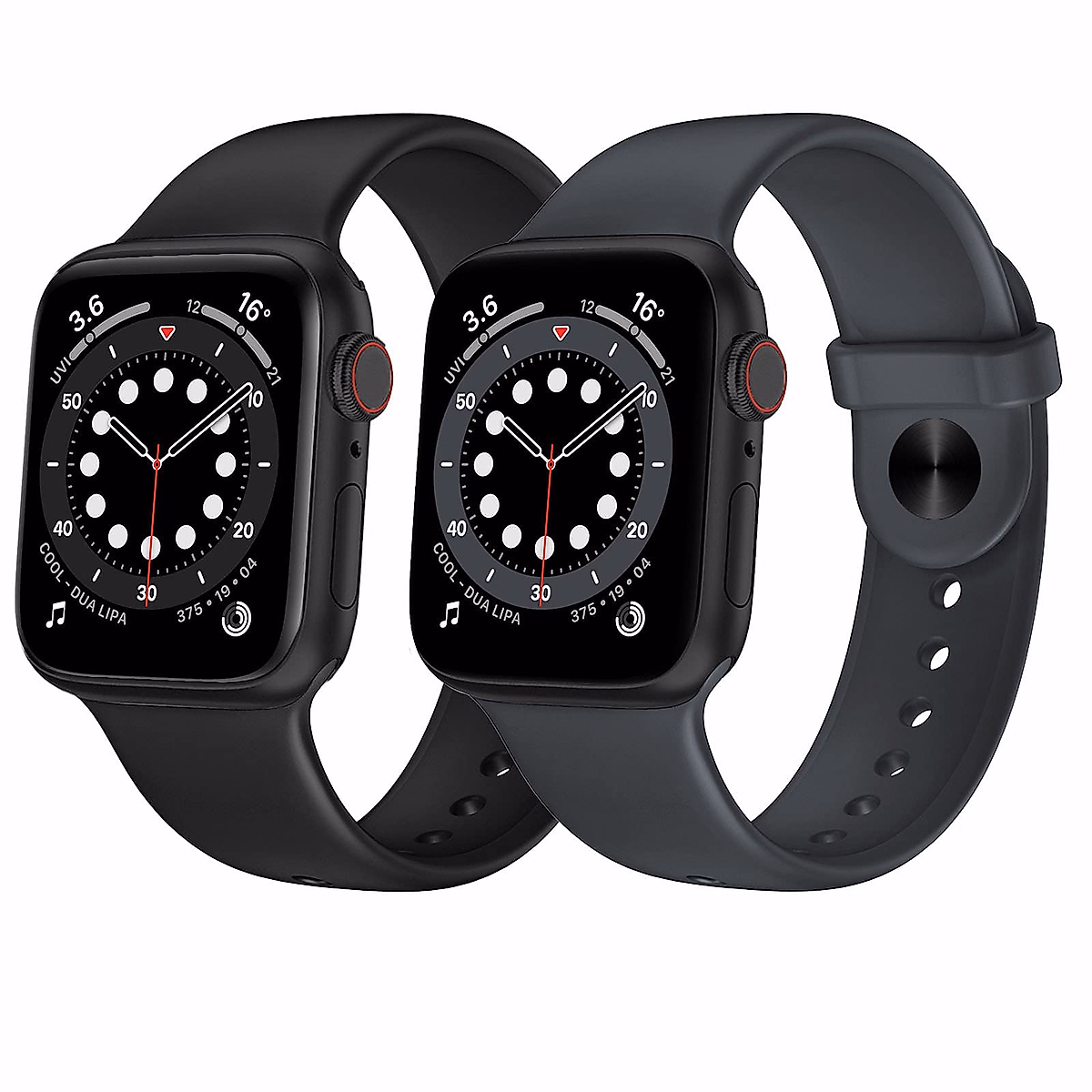 OUHENG 2 Pack Sport Band Compatible with Apple Watch Band 49mm 45mm 44mm 42mm, Soft Silicone Band Strap for iWatch Ultra Series 8/7/6/5/4/3/2/1/SE2/SE (Black/Dark Gray)