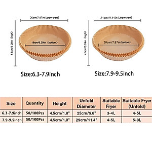 Air Fryer Disposable Parchment Paper Liner, Non-stick Air Fryer Liners Baking Paper Oil-proof Water-proof, Food Grade Parchment for Baking Roasting Microwave (50Pcs#6.3inch-7.9inch, Unbleached)