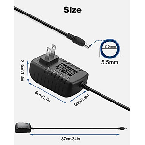 DC 12 Volt 2 Amp Power Supply 2A AC Adapter 100-240V 50-60Hz AC to DC 12V Power Cord with 5.5mmx2.5mm DC Outlet Plug & 10 Sizes of Tips for LED Strip Light Speaker Router CCTV Camera [ DC 12V 2A ]