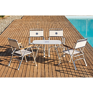 FORMA MARINE Boat Chairs Navy Blue Deck Folding Marine Aluminum Teak Furniture Set of 2 M100NB