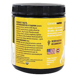 Mushroom Matrix Canine Organic Mushroom Powder Joint and Hip Function Supplement for Dogs & Cats, USA Grown, Joint Health and Hip Function, 200 Grams (Packaging May Vary)