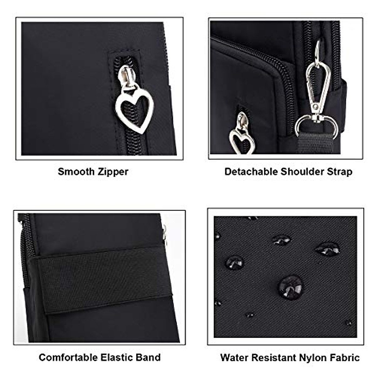 Women Small Crossbody Bag Cell Phone Purse Wallet Wristband Armband for iPhone 14, 14 Pro 13 12 Pro, iPhone XR 11 Pro Max, Samsung Galaxy S23 S22 Plus S21 FE S10 S20 Z Fold4 Flip4, Pixel 7 6a, Black-S