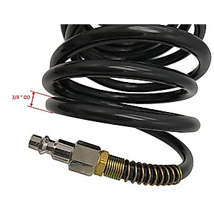 Heavy Duty Coiled Air Hose ID 1/4 Inch Polyurethane Air Compressor Coil Hose Solid Brass Coupler and Plug Recoil 1/4 inch x 25 feet