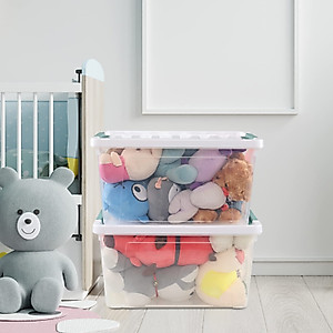 Jandson 4 Pack Large Storage Box with Lid, 35 Qt Plastic Latching Container Bin