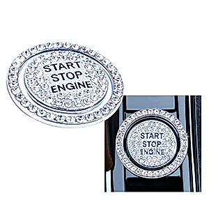 Hallomomo Bling Ring Emblems - Silver Crystal Rhinestone Car Decal, Glamorous & Trendy, Fits Push Start Buttons & Knobs, Easy to Apply