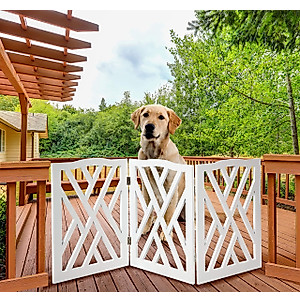 Adjustable 3 Section Indoor/Outdoor Wood Lattice Criss Cross Pet Gate