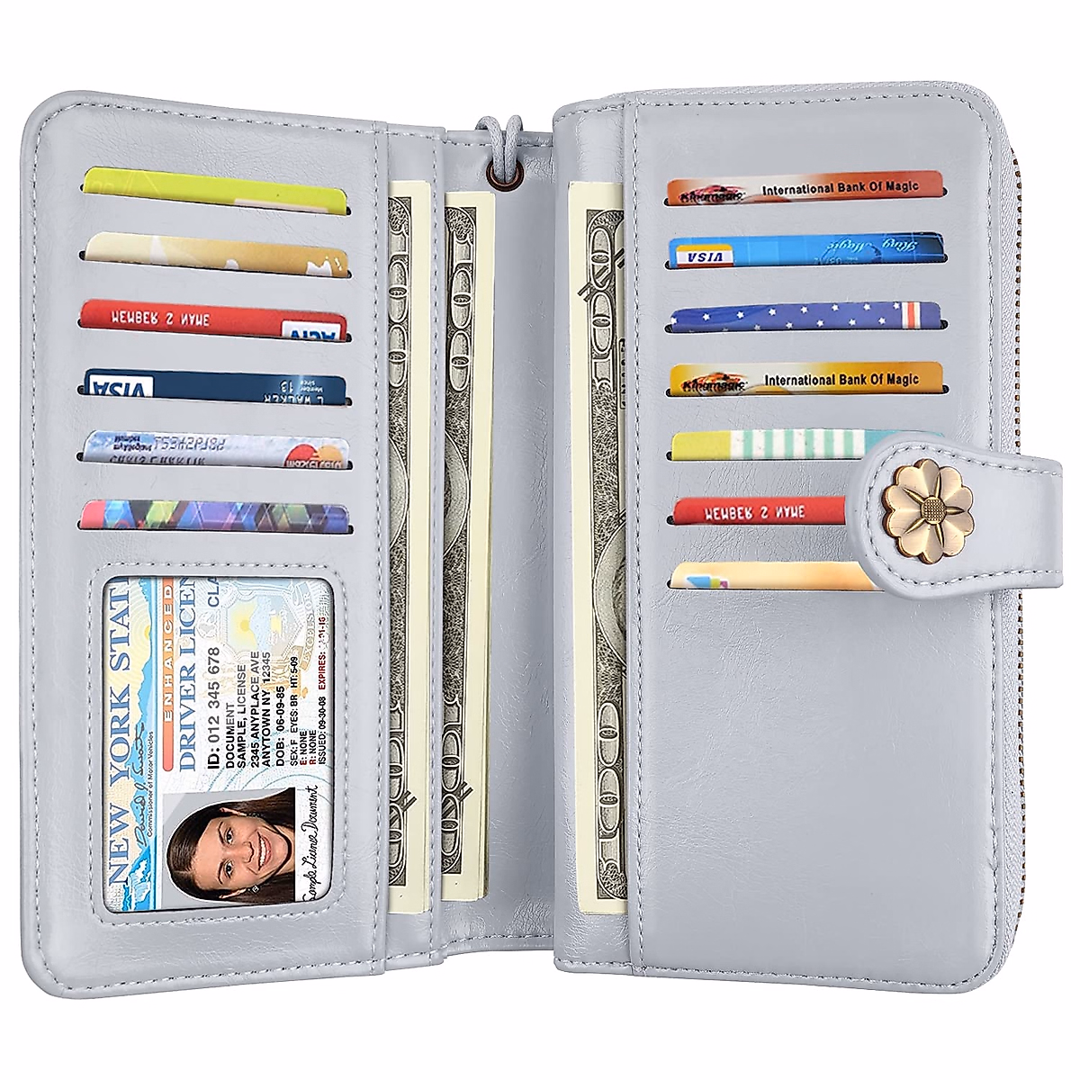 Coco Rossi Wallets for Women Multi Card Holder Wallet Clutch Wallet Card Holder Organizer Ladies Purse with Wrist strap Purse,Grey Flowers