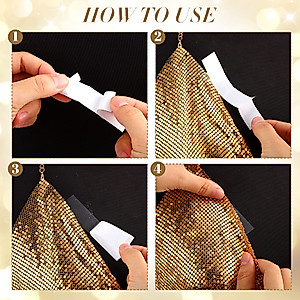 SATINIOR Shiny Tank Top for Women Crystal Body Neck Chain Sequin Tops with Nipple Pasties Double Sided Tape Party(Gold)