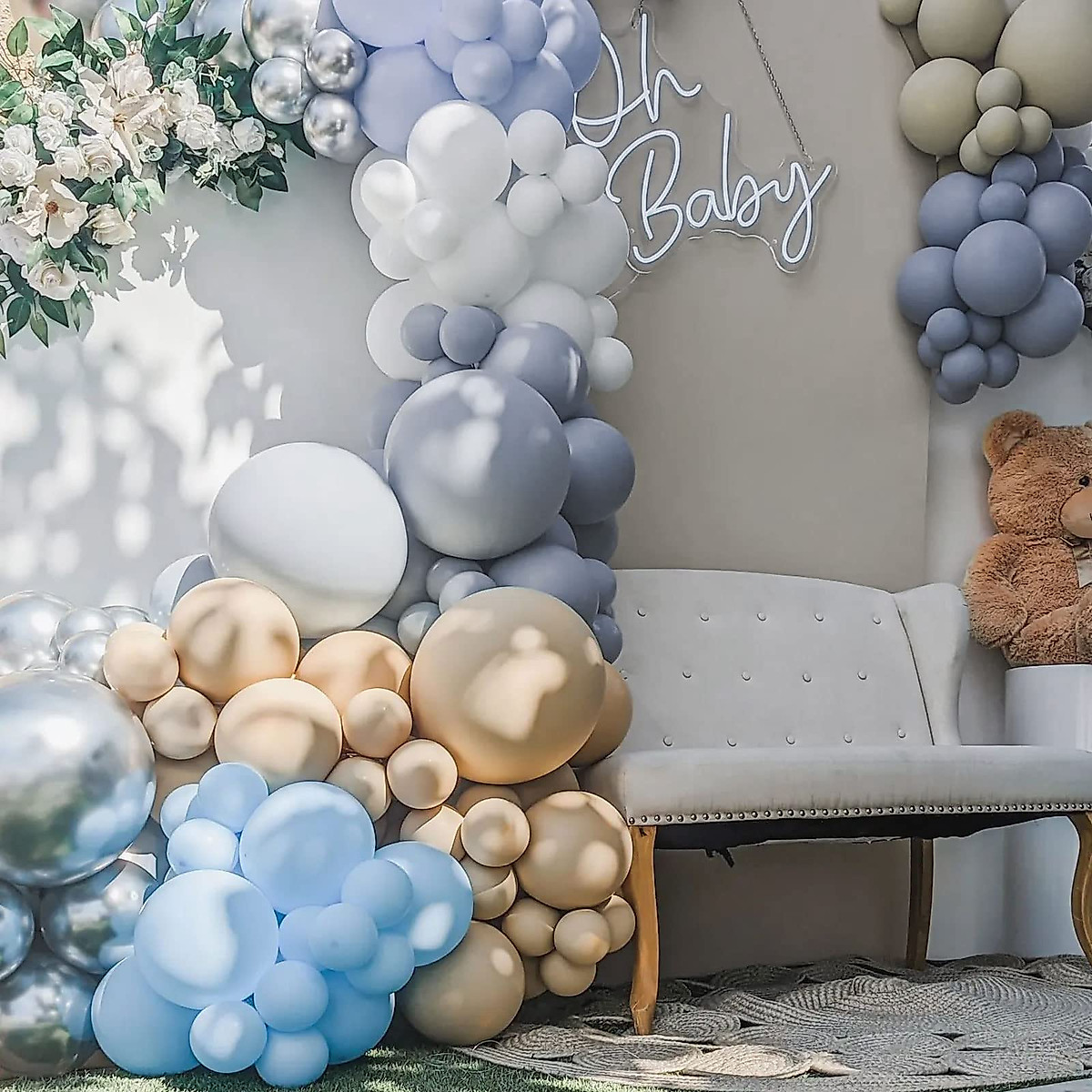 AJOYEGG Dusty Blue Balloons Garland Arch Kit, 100 PCS 18inch 12inch 5inch Slate Blue Balloons Latex Party Balloons, Gray Blue Helium Balloons for Baby Shower Wedding Birthday Engagements Supplies