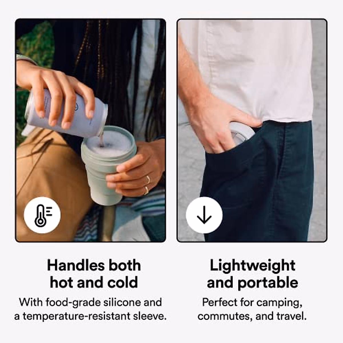 STOJO Collapsible Travel Cup With Straw - Sage Green, 16oz / 470ml - Reusable To-Go Pocket Size Silicone Bottle for Hot and Cold Drinks - Perfect for Camping and Hiking - Microwave & Dishwasher Safe