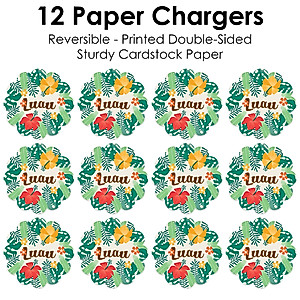 Big Dot of Happiness Tropical Luau - Hawaiian Beach Party Round Table Decorations - Paper Chargers - Place Setting for 12