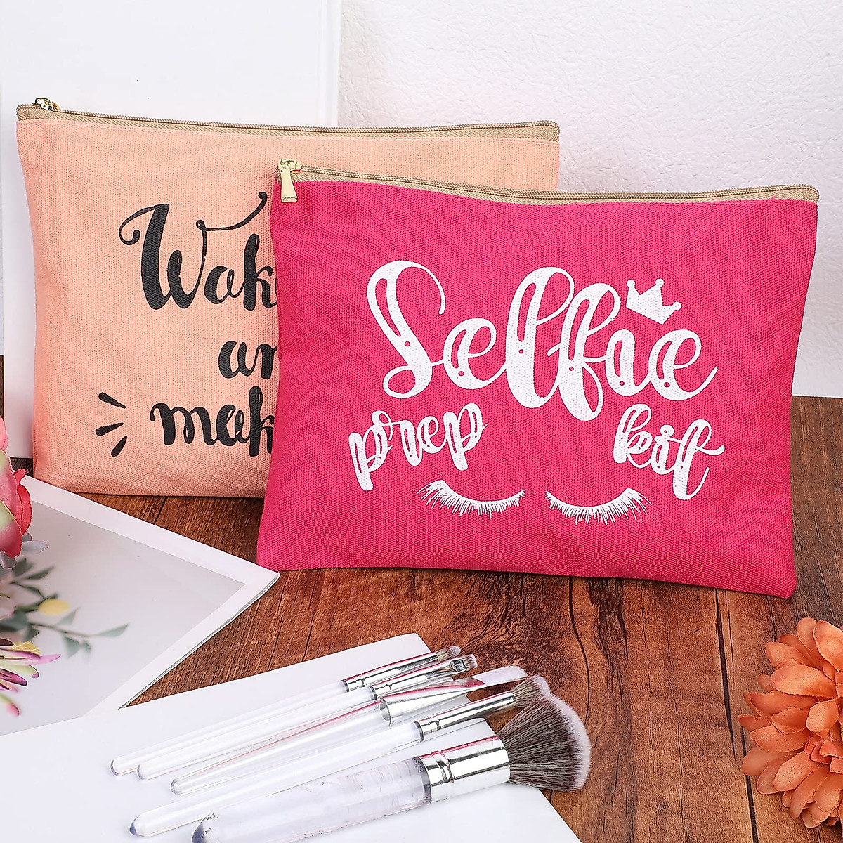 Xuniea 6 Pcs Funny Canvas Cosmetic Bag Makeup Cosmetic Pouch Letter Makeup Bag Multi Color Canvas Toiletry Bag Portable Cute Makeup Pouch for Women birthday Holiday Vacations Friends