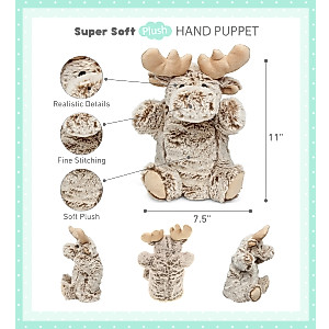 DolliBu Moose Plush Hand Puppet For Kids - Soft Plush Stuffed Animal Hand Puppet Toy for Puppet Show Games & Puppet Theaters for Kids, Adult's Cute Puppets Educational Toy to Teach Children & Toddlers