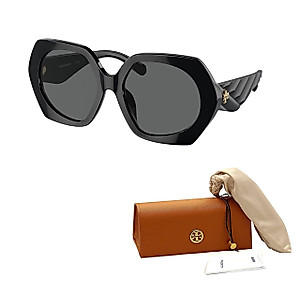 Tory Burch TY7195U 170987 55MM Black/Dark Grey Hexagonal Sunglasses for Women + BUNDLE With Deisgner iWear Complimentary Eyewear Kit