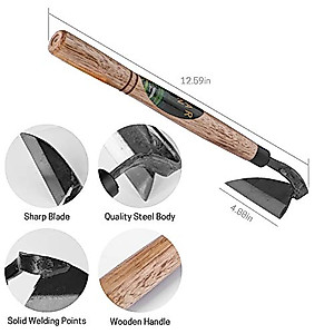 ZELARMAN Japanese-Style Weeding Sickle/Hand Hoe, Sickle Garden Hand Weeder Tool with All Steel Blade for Cutting Grass, Digging, Soil loosening