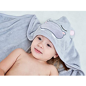 HIPHOP PANDA Bamboo Hooded Towel for Kids - 30 × 50 INCH for 3-10 Yrs - Premium Bath Kids Beach Towels Wrap for Girls, Boys (Hippo, 30 x 50 Inch)