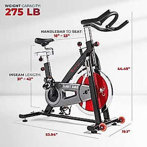 Sunny Health & Fitness Indoor Cycling Exercise Bike with Heavy 49 LB Chrome Flywheel - SF-B1002,BLACK