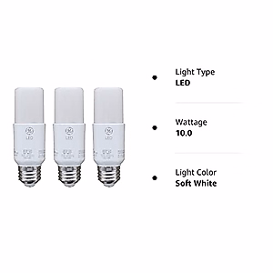 GE Lighting 79368 LED Bright Stik 10-watt (60-Watt Replacement), 760-Lumen Light Bulb Non-Dimmable with Medium Base, Soft White, 1 Box (3 Bulbs Total)