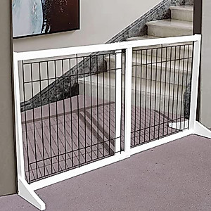 ZJSF Freestanding Doorway Dog Gate Adjustable Wooden White Expandable Pet Gate for The House Indoor Dog Gates Extra Wide Dog Fence