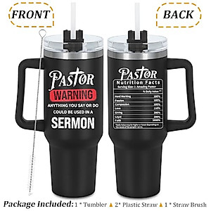 Muwnrol Pastor Appreciation Tumbler - 40 Oz With Handle for Men, Christian Gift Warning