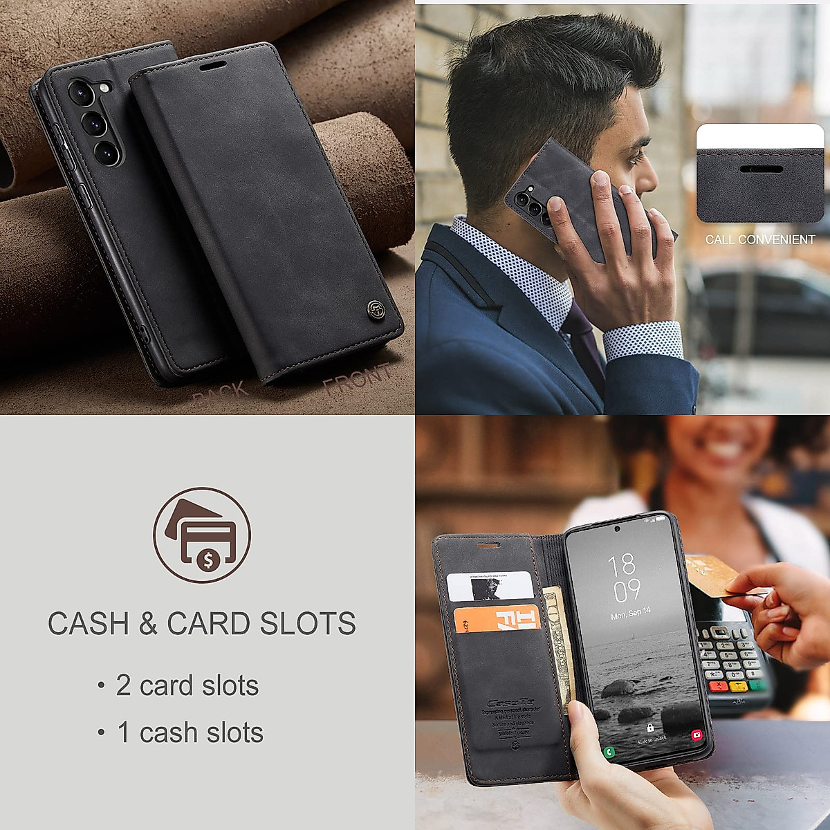 Kowauri Case for Samsung Galaxy S23,Classic Design Leather Wallet Magnetic Closure Flip Case with Kickstand Card Holder Slot Shockproof Protective Cover for Samsung Galaxy S23 5G (Black)