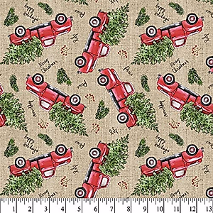 Christmas Trucks Cotton Fabric by The Yard