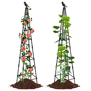 MQHUAYU 2 Pack Garden Obelisk Trellis for Climbing Plants Outdoors, 65 Inch Rustproof Plant Stand Climbing Support with Adjustable Heights for Indoor Potted Plants, Vines, Flowers Stands, Vegetables