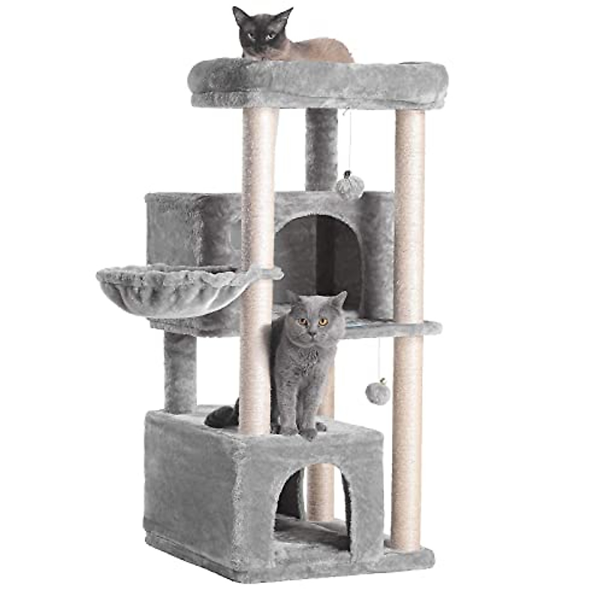 Hey-Brother Cat Tree,Multi-Level Cat Condo for Large Cat Tower Furniture with Sisal-Covered Scratching Posts, 2 Plush Condos, Big Plush Perches MPJ011W