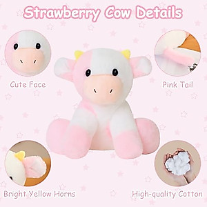 Gvimenos Pink Cow Stuffed Animal Cute Hug Cow Plushies, Soft Strawberry Cow Throw Pillow, Cartoon Cow Plushie Decoration Gift for Boys Girls(8 Inch)