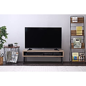 IRIS USA Low Multi-Purpose TV Stand with Black Steel Metal Frame and Legs, Coffee Table Entertainment Center Media Console for Living Room Storage and Organization, Ash Brown